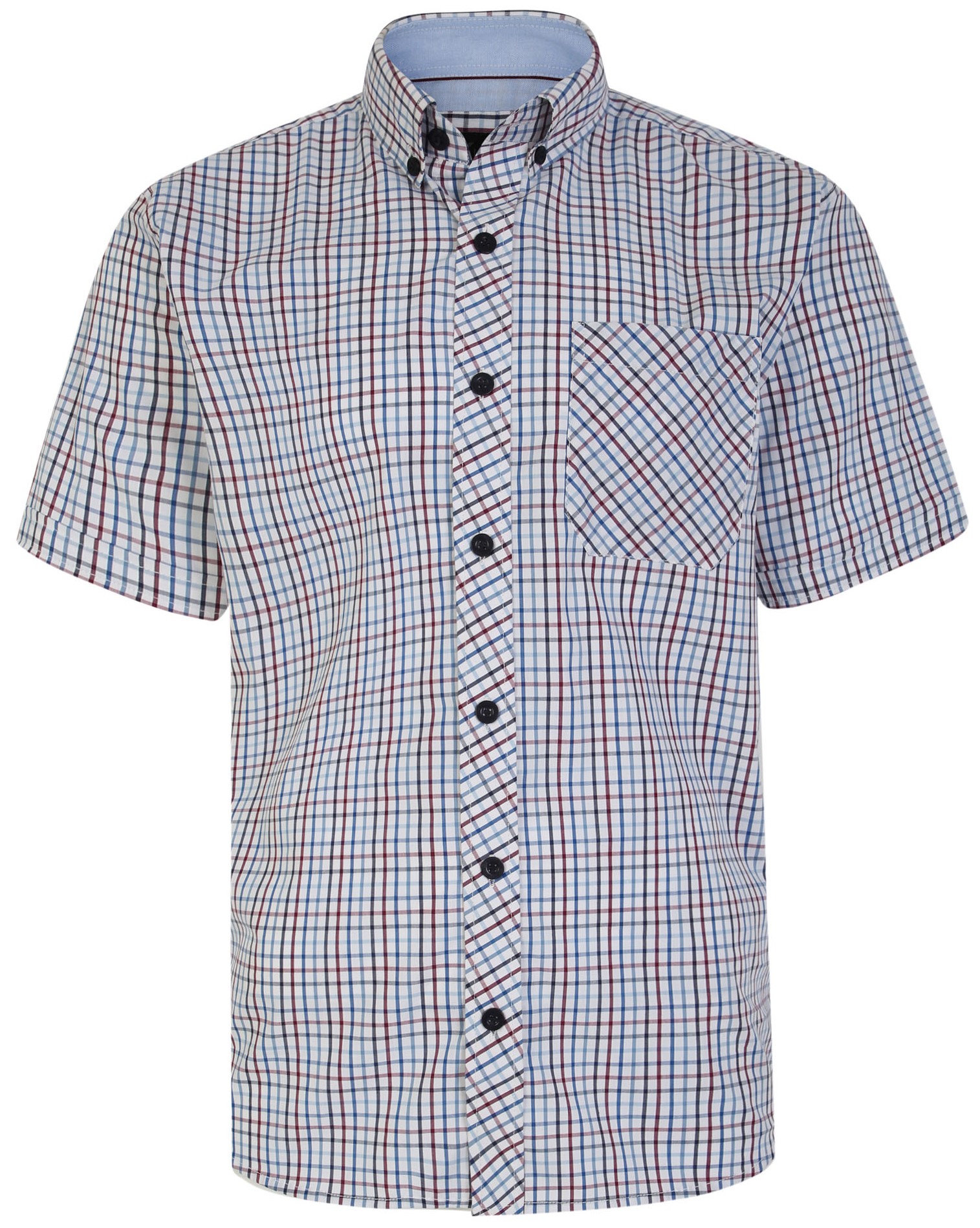 KAM Premium Stretch Mini Check Shirt White | BigDude
