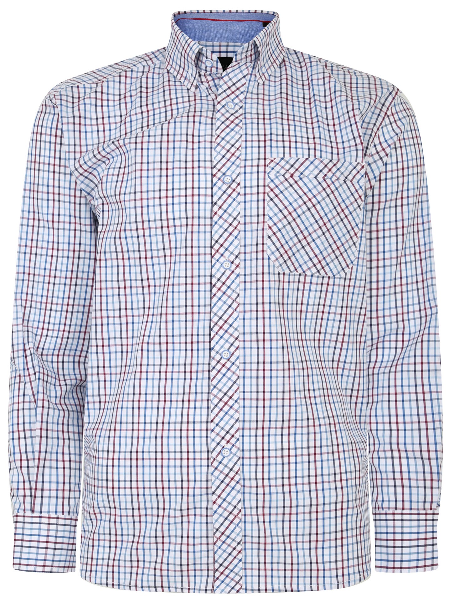KAM Premium Stretch Long Sleeve Mini Check Shirt White | BigDude